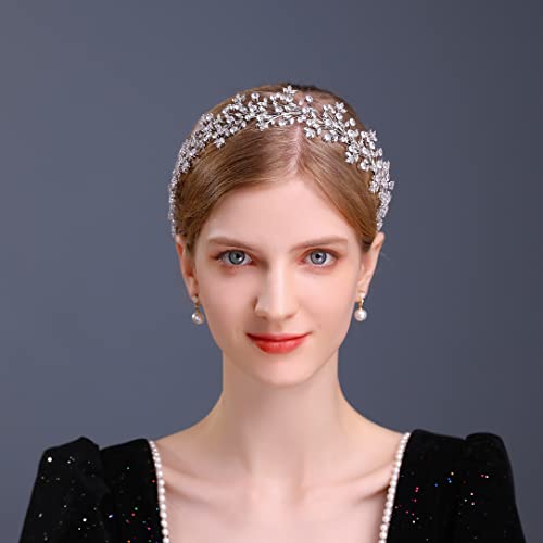 Aoligrace CZ Bride Headband Birthday Party Headpiece Silver Gold Cubic Zirconia Bridal Headwear Wedding Hair Accessories
