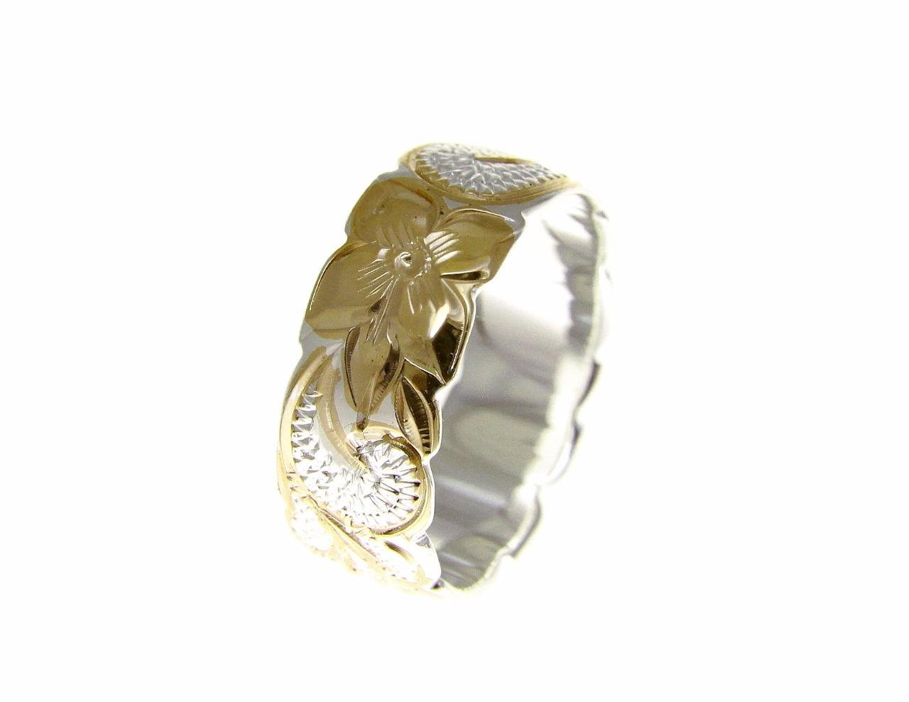 Arthur's Jewelry 925 Sterling silver Hawaiian queen scroll yellow gold plated 2 tone cut out edge ring size 12