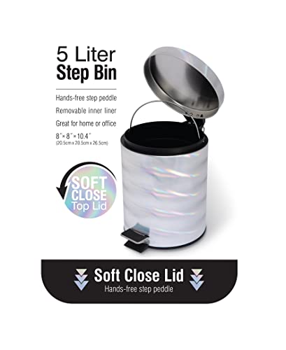Bath Bliss 2 Pack Holographic Round Step Pedal Trash Can | Step Petal Lid | 8" Rd x 10.4" H| 5 Liters | Small Space Saver