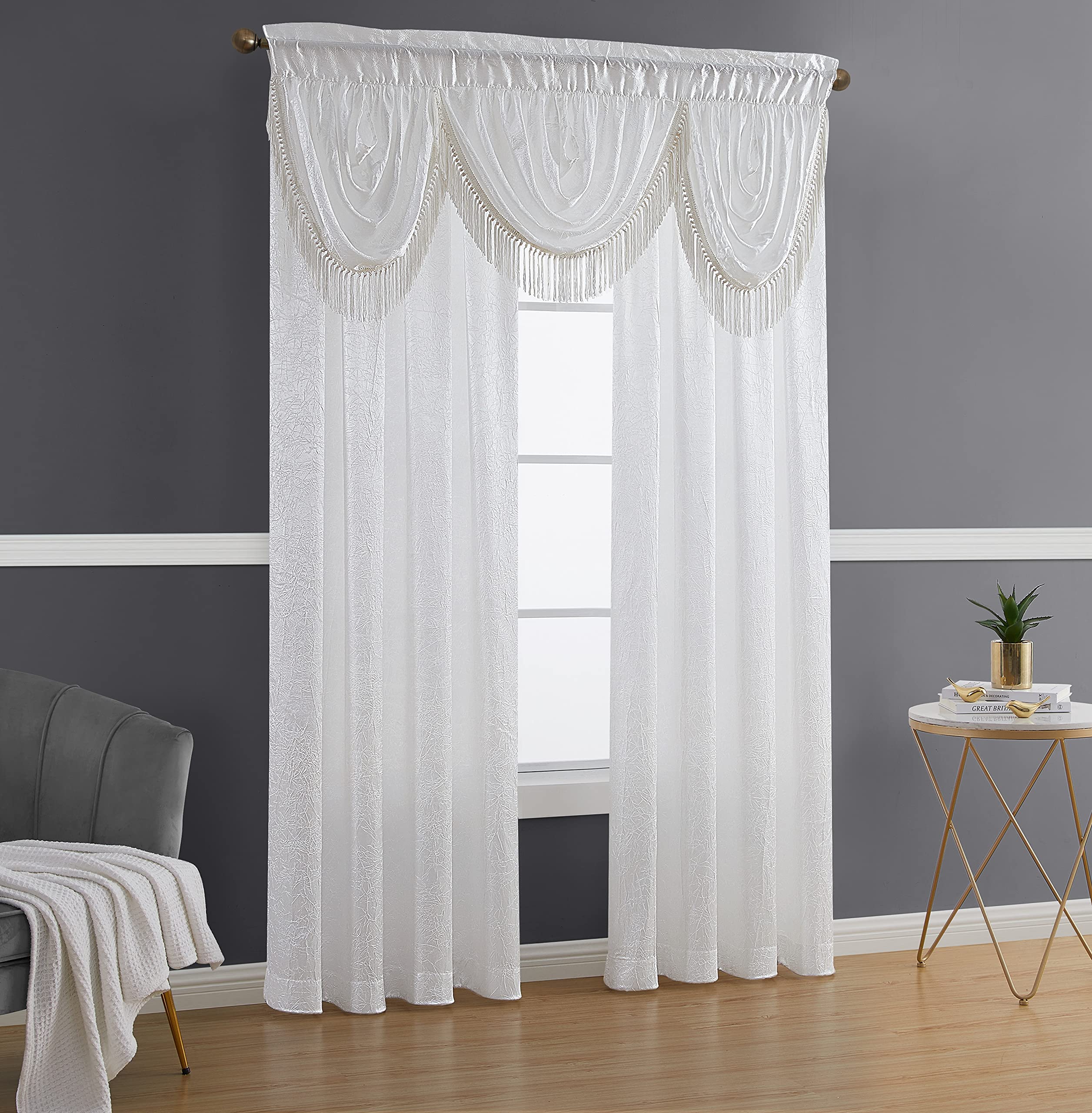 HLC.ME Bello Crushed Satin Semi Sheer Privacy Light Filtering Transparent Window Pocket Hole Curtains Drapery Panels for Bedroom & Living Room, 2 Panels (54 W x 84 L, White)