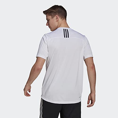 adidas Men's Primeblue Designed 2 Move 3-Stripes Tee, White/Black, Large