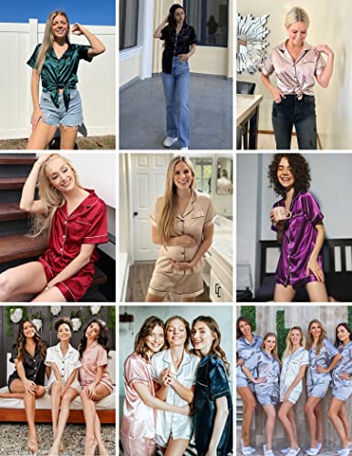 Ekouaer Womens Satin Silk Short Sleeve Button Down Top and Shorts Sleepwear Pajamas Set, Champagne, Medium