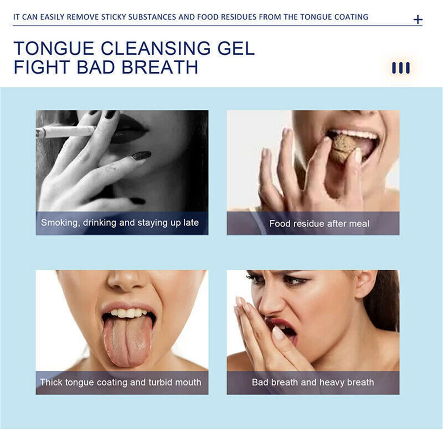 Aolodoo Tongue Cleansing Gel, Tongue Cleaner Brush Kit, Scraper, Scrubber, Fight Bad Breath, Oral Deodorant, Fresh Mint, Odor Eliminator (2pcs)