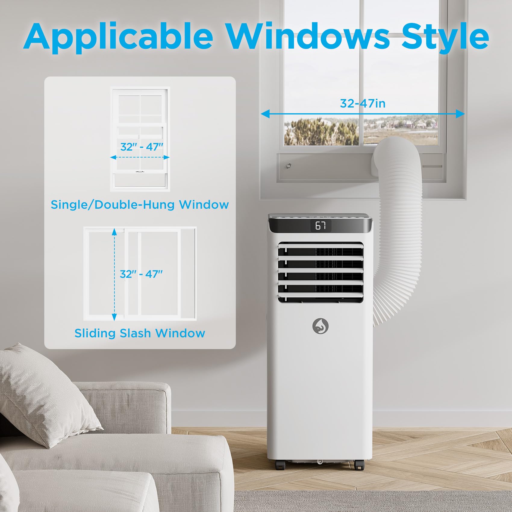 ANDTE 10,000 BTU Portable Air Conditioners with Remote Control, Room Portable AC up to 400 Sq. Ft, 2 Speed Fan with 3 Mode, Remote Control