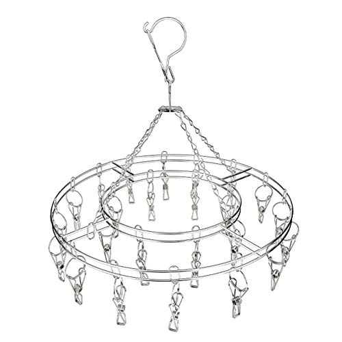 Yaoyodd19 Round Stainless Steel Socks Rack Underwear Drying Hanger Peg with 20Pcs Clips