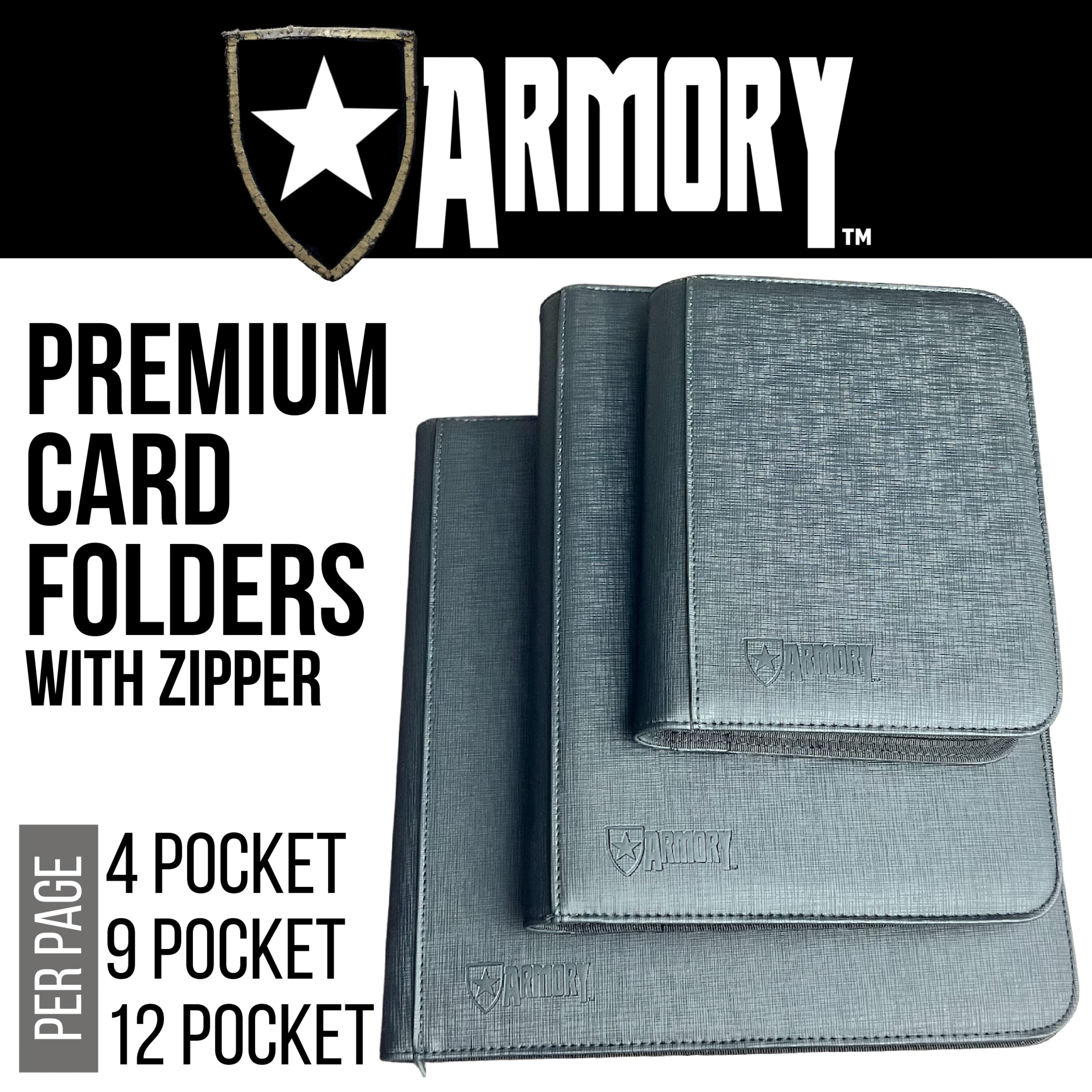 ARMORY 9 Pocket Plastic Card Binder with Secure Elastic Strap, Compatible with 360 Cards, Black