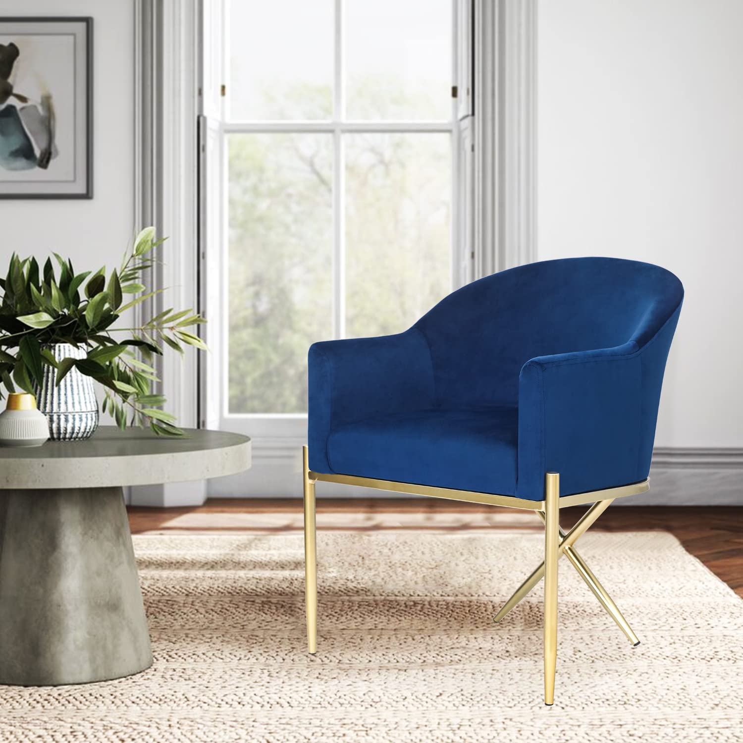Adeco Velvet Upholstered Accent Golden Metal Legs, Corner Side Chair Single Sofa for Living Room Bedroom Office Armchair, Blue