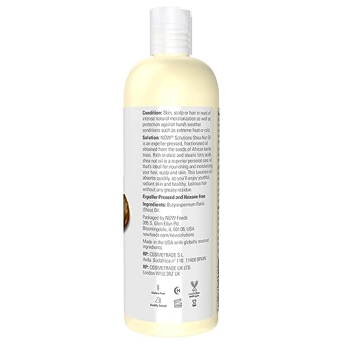 NOW Foods Solutions, Shea Nut Oil, Multi-Purpose Intense Moisturizing Oil for Skin, Scalp and Hair, 16-Ounce