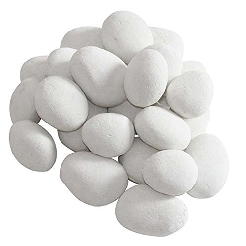 Hmleaf 24 PCS Fireplace Ceramic Pebbles for All Types of Indoor, Gas Inserts, Ventless & Vent Free, Electric, or Outdoor Fireplaces & Fire Pits. Realistic Clean Burning Accessories in White