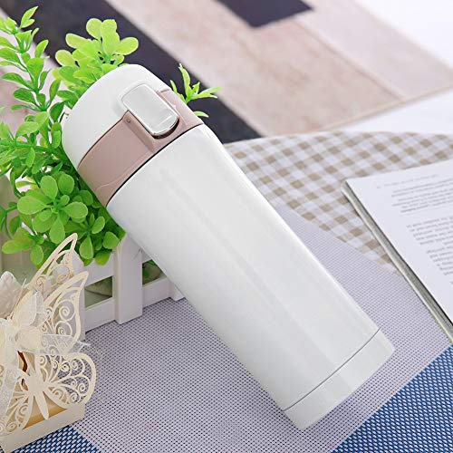 Vacuum Insulated Water Bottle Stainless Steel Leak Proof Flip Cap Travel Mug Coffee Tea Cup Outdoor Sports Camping 350ml(White)