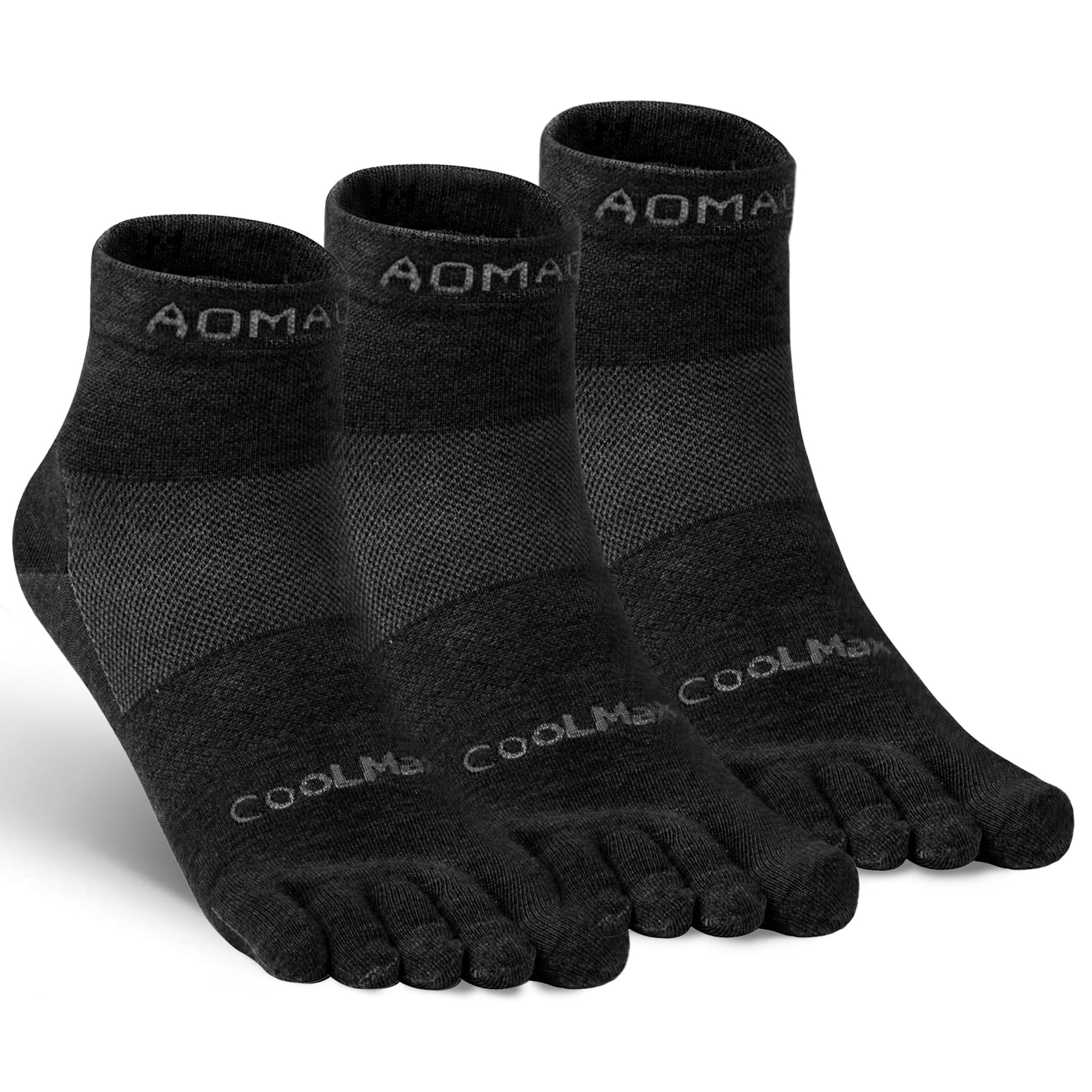 aomagic Men Women's Five Toe Socks for running hiking, Athletic 5 Toe Socks Lightweight Breathable - Value 3 pair Quarter Crew Fashion - Medium