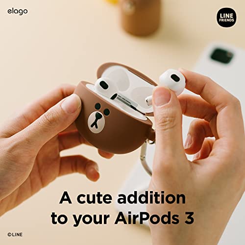 elago | LINE Friends Case Compatible with AirPods 3 Case Cover, Cute 3D Design Case Compatible with AirPods 3rd Generation Case 2021, Protective Silicone Case with Keychain, Wireless Charging (Brown)