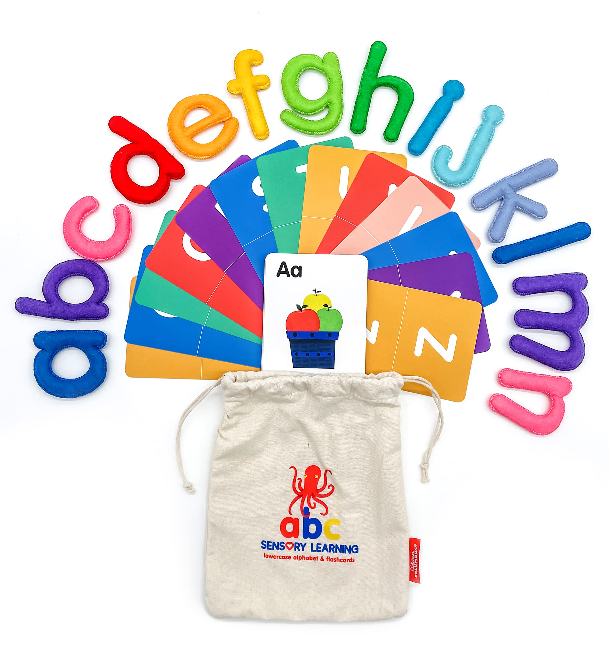 Curious Columbus Montessori Felt Letters and ABC Flash Cards - Lowercase Large Alphabet Letters for Toddlers and Educational Flashcards for Preschool. Felt Letter Set and Montessori Baby Flash Cards