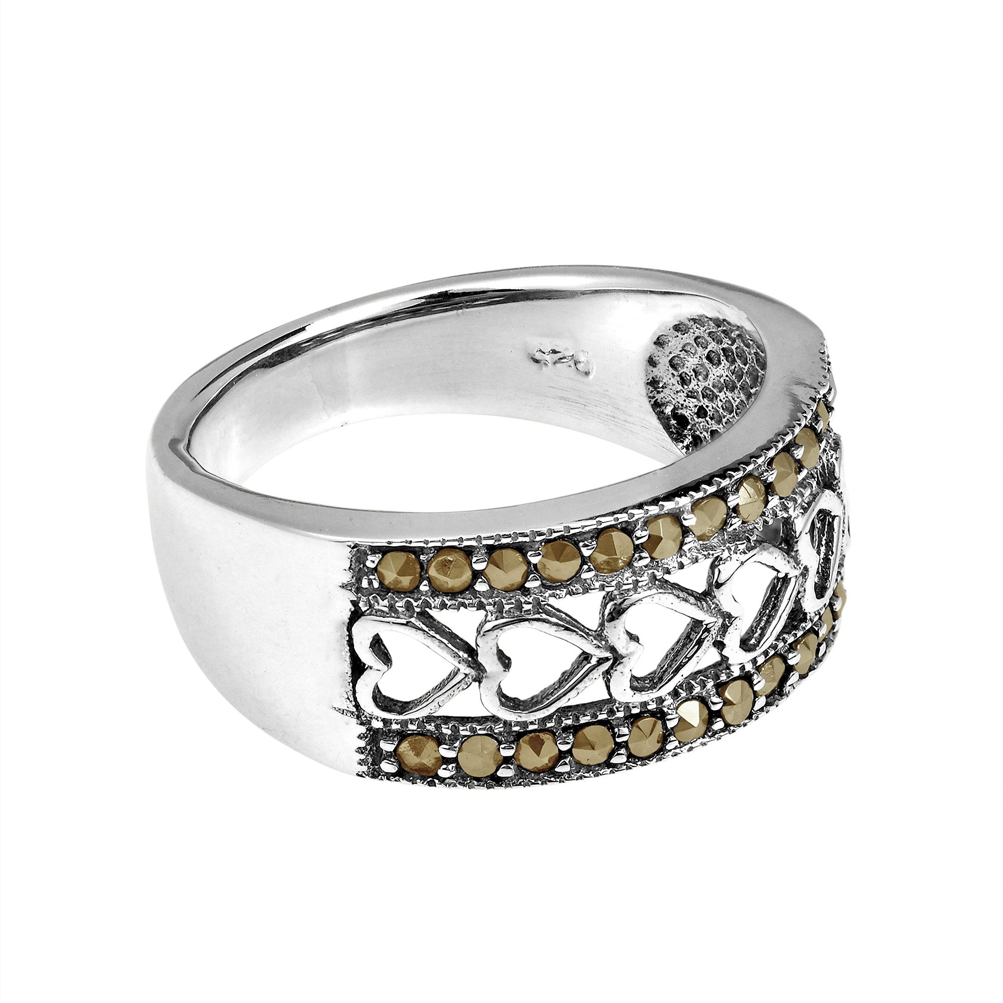 AeraVida Enchanting Interconnected Hearts Marcasite Style Pyrite .925 Sterling Silver Ring (7)