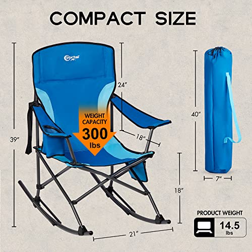PORTAL Folding Camping Rocking Chair Portable Outdoor Rocker High Back Cup Holder Side Pocket Carry Bag Included, Support 300 lbs (Blue)