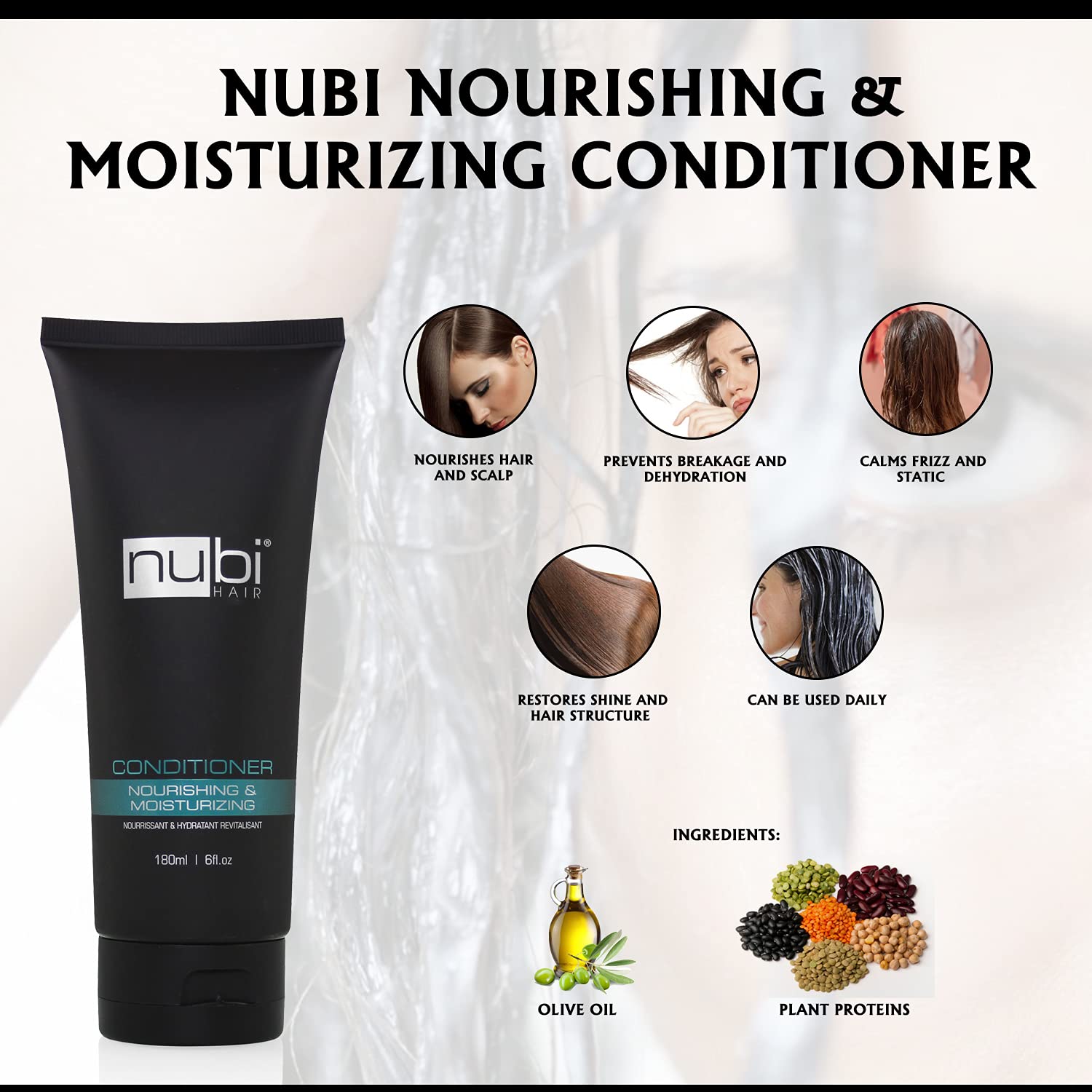 Nubi Deep Conditioning and Moisturizing Hair Conditioner, 6 Fl. Oz / 180 Milliliter