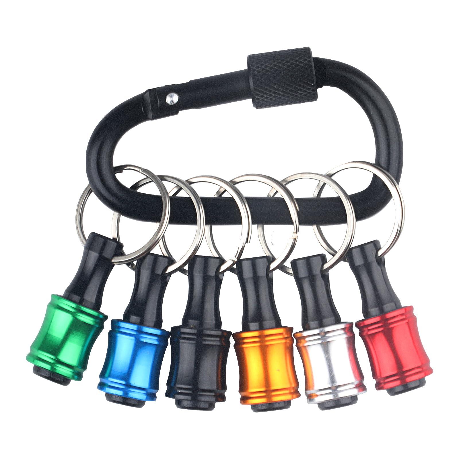 Bit Holder Key Chain 1/4” Socket, 6pcs Hex Shank Aluminum Alloy Screwdriver Bits, Portable Drill Bit Holder Keychain Light-weight Quick-change Extension Bar Drill Screw Adapter for Tools & Home