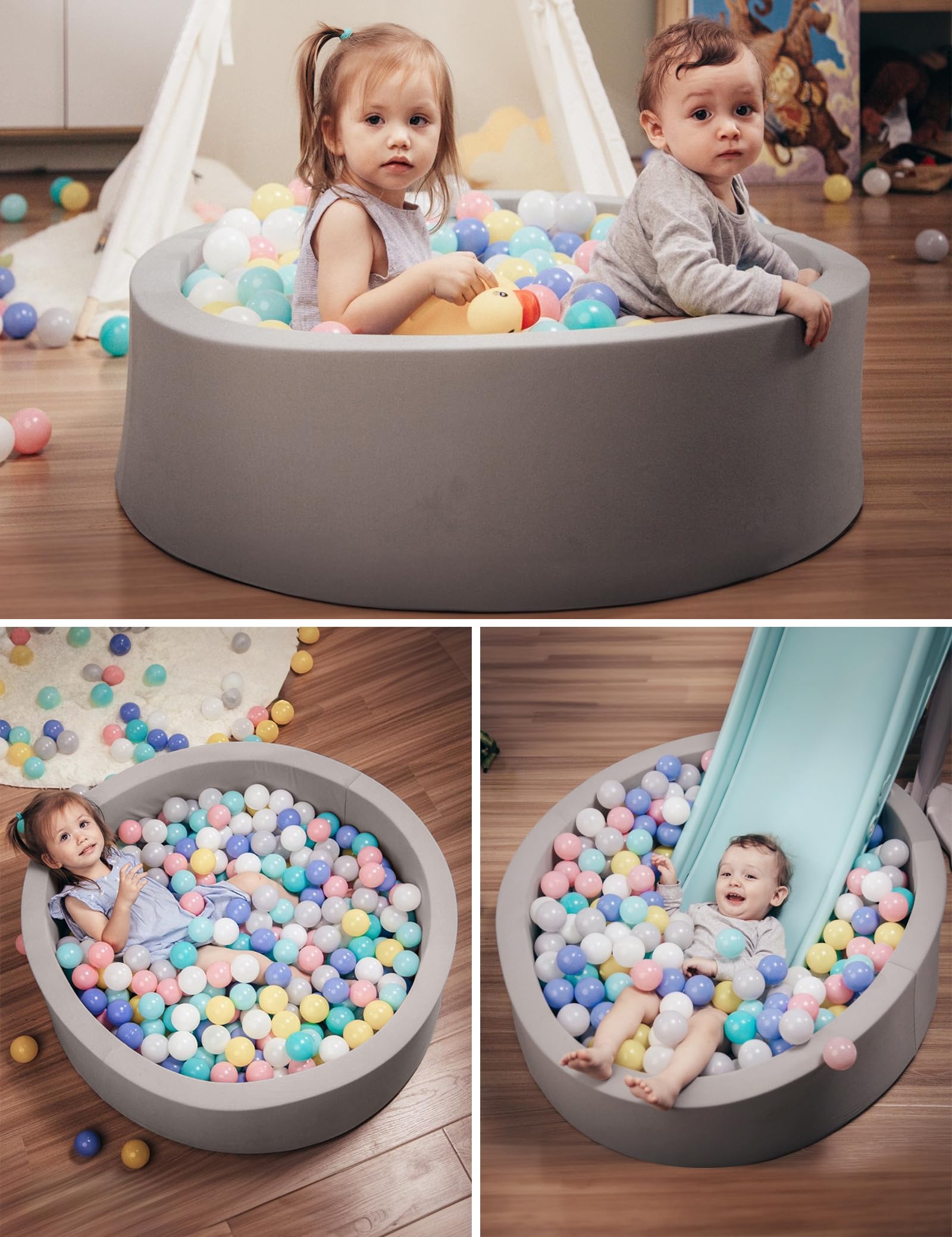 HOFISH Foam Playset with Ball Pit for Toddler Children, Playset Designed Easy to Clean or Install, Children Indoor Active Climbing Crawling and Playing -(Balls NOT Included) (Light Gray, 1PC)
