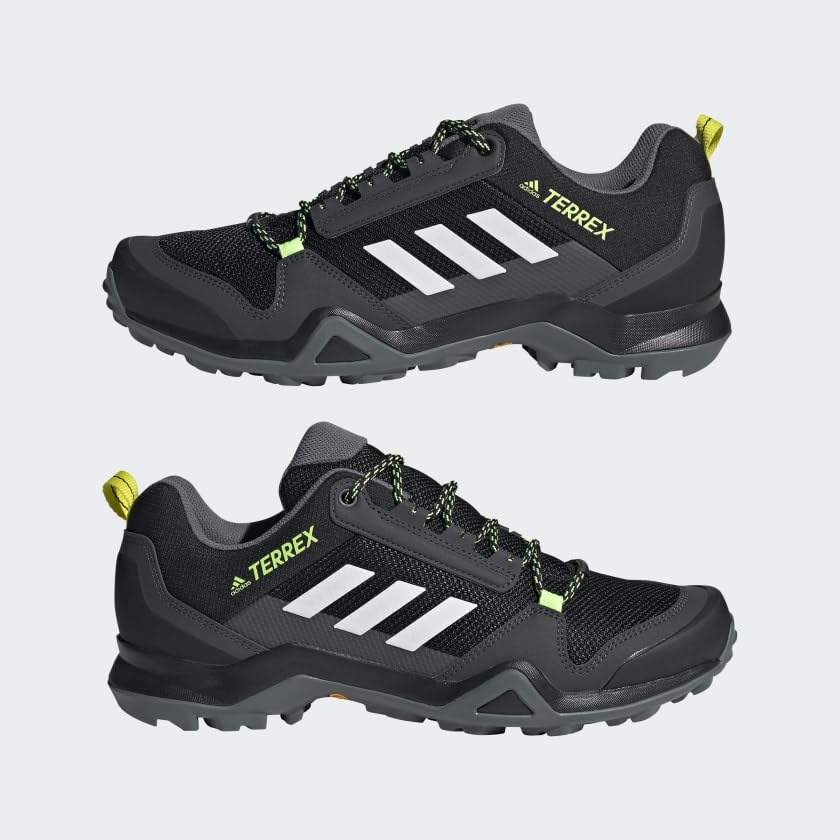 adidas Men's Terrex Ax3 Hiking Boot, Black/White/Acid Yellow, 8.5
