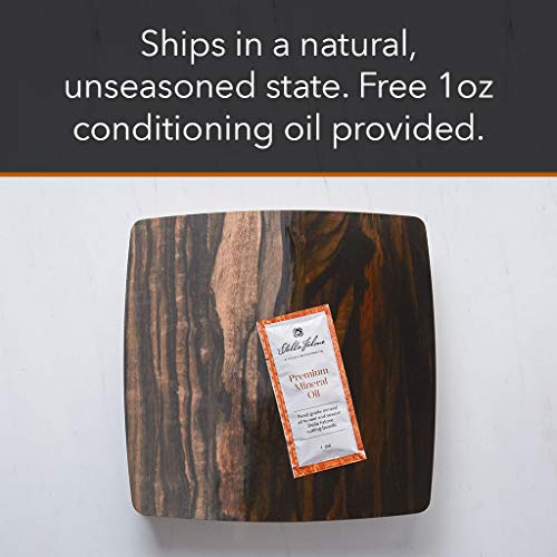 Stella Falone Reversible Wood Cutting Board Made of Solid West African Crelicam Ebony Wood β 11.4'' x 11.4'' x 1.6'', Heavy-Duty, Premium Serving Board w/Carved Grip Edge β Includes Conditioning Oil