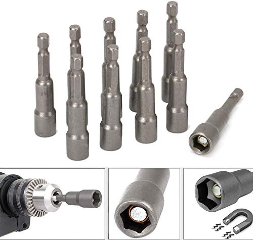 Bestgle 10pcs 1/4'' Hex Shank Nut Driver Bit Sets, Quick Change Socket Nut Impact Driver Adapter Imperial Size 1/4"