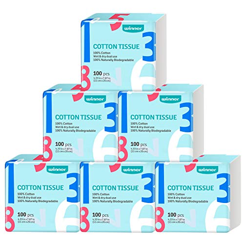 Winner Baby Dry Wipe, 100% Cotton, 600 Count Unscented Cotton Tissues for Babyโs Sensitive Skin