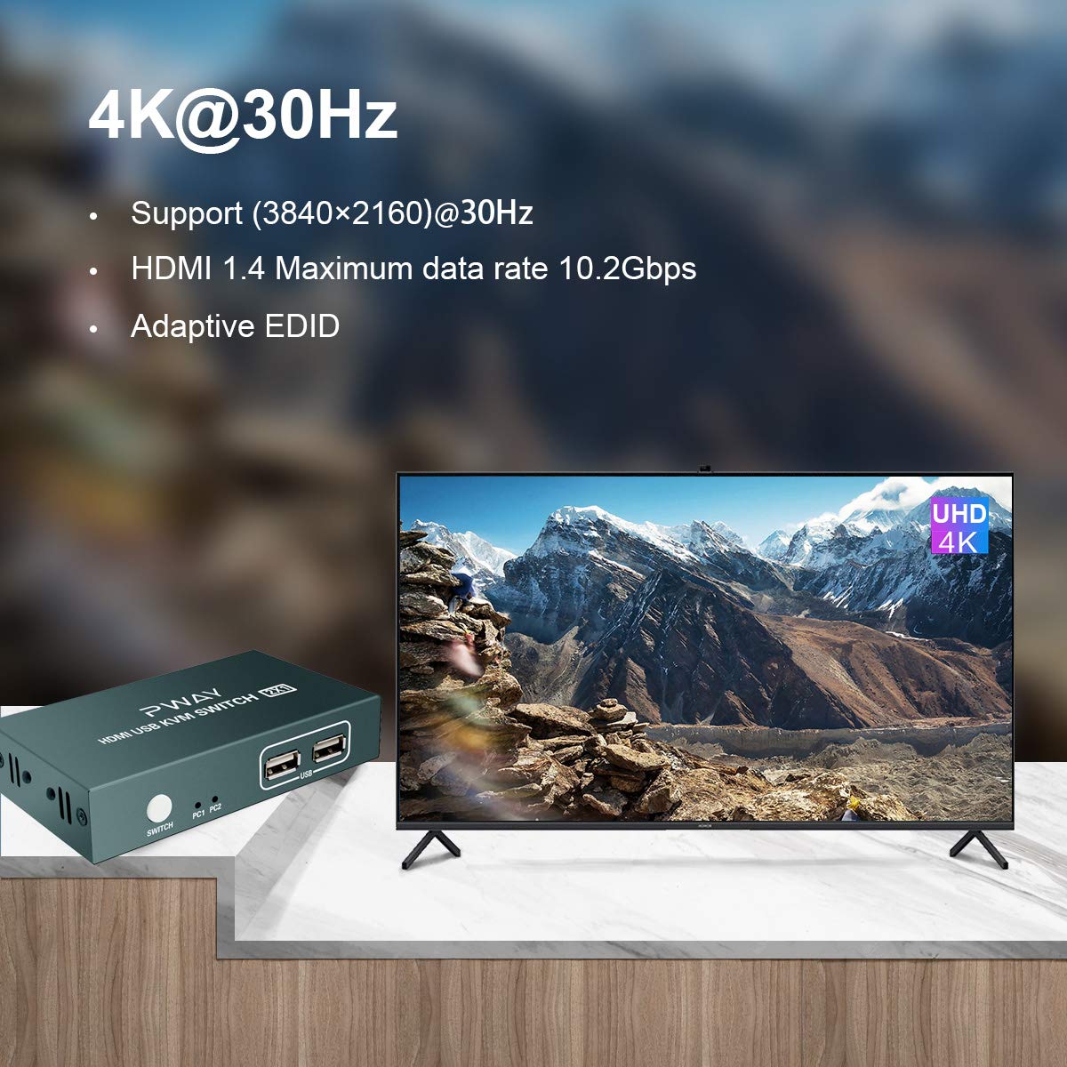AAO 2X1 KVM Switch HDMI 4K 2 Port USB KVM Switch Box Supports Auto-scan, Hot-Key Switch for Netware, Dos, Linux, Unix and Windows 4K@30Hz with 2 Pcs 5ft USB Cables and HDMI Cables