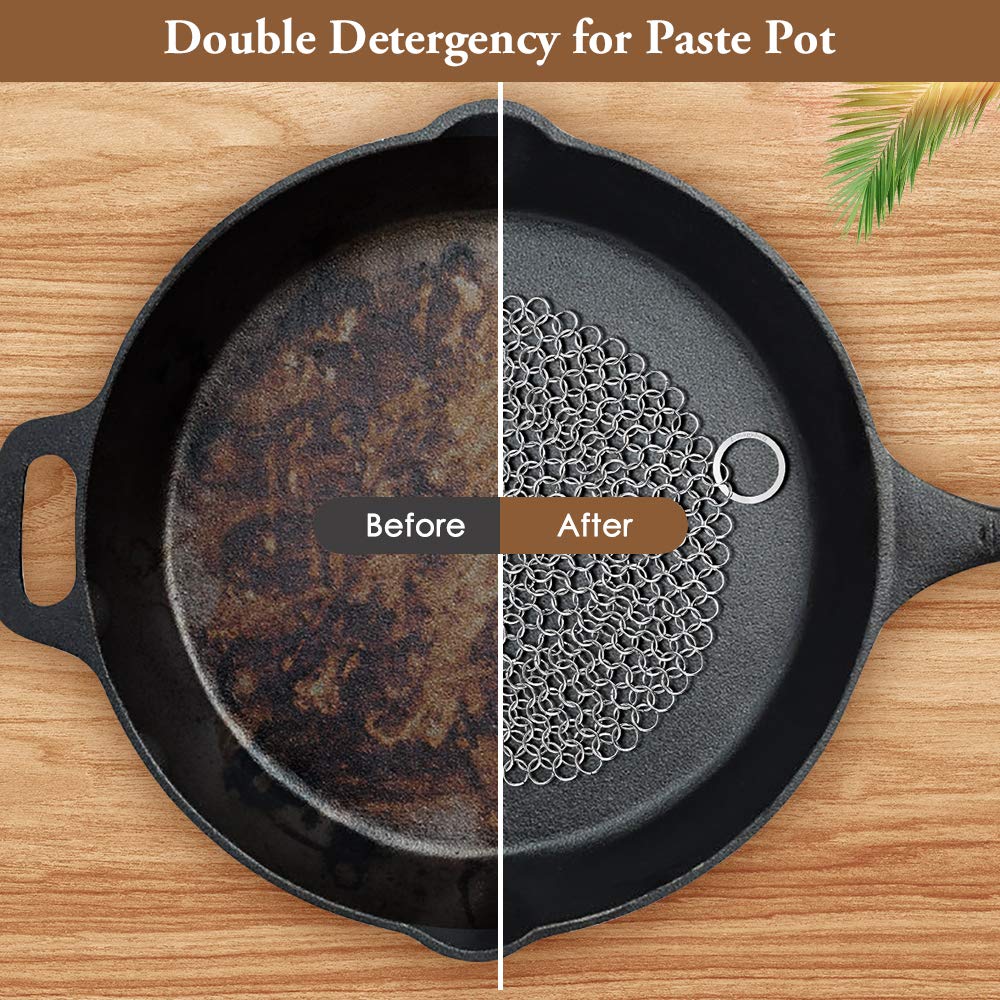 AMAGABELI GARDEN & HOME 7βx7β Cast Iron Cleaner 316 Stainless Steel Cast Iron Scrubber Chain Mail Scrubber Cast Iron for Pans Dutch Ovens Grills BG240