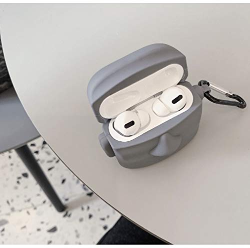 YOER Gray Stone Cartoon Cool Fun Funny Blue Case for AirPods 2 & 1, with Unique Creative 3D Keychain, Protective Cover Soft Silicone Shockproof, for Boys Kids Giant Statues (Gray)