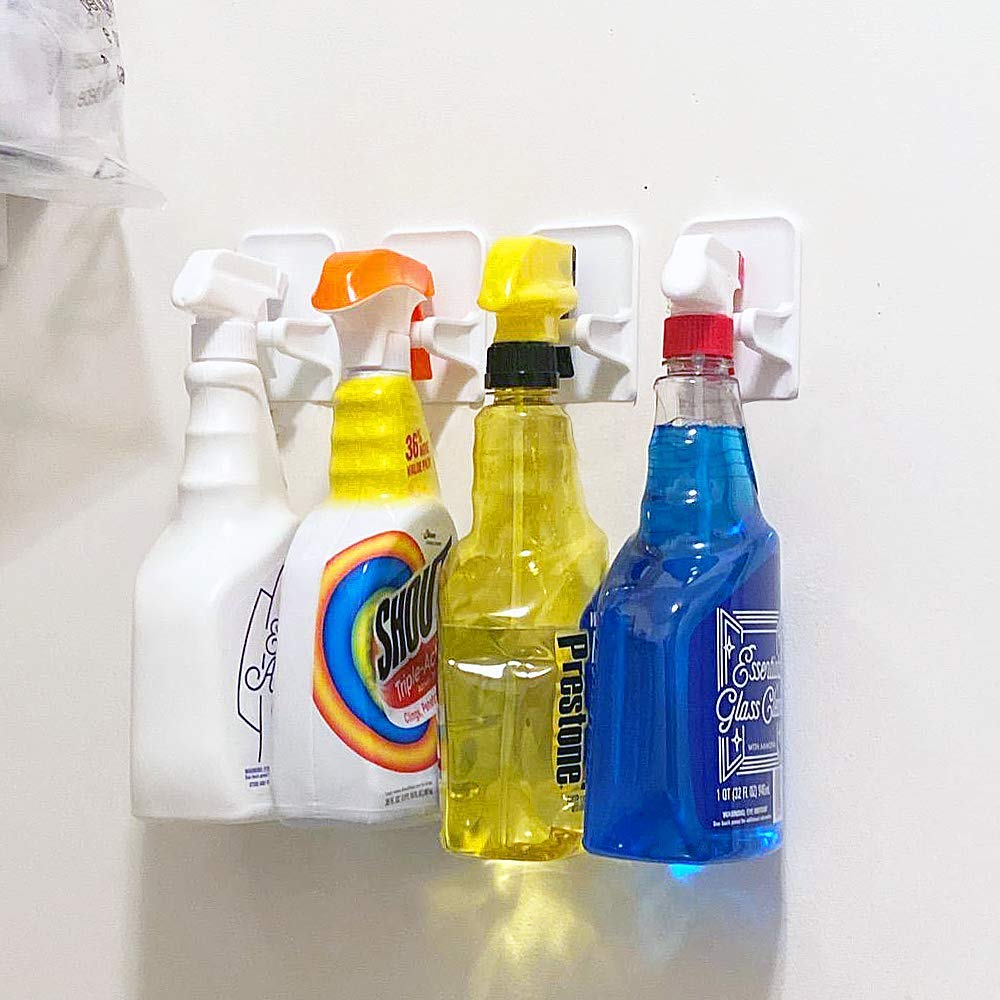 Crebri Wall Hooks for Spray Bottle, Salf-Adhesive Spray Bottle Holder, for Spray Bottles up to 32 oz - White, 2 Pack