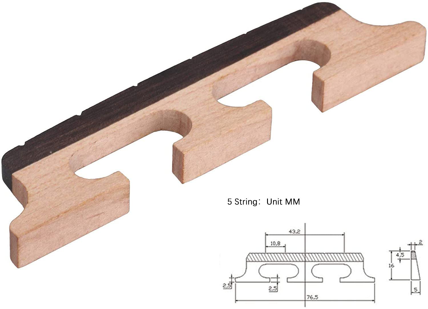 Jiayouy Banjo Bridge for 5 String Banjo Banjolele Parts Replacement Ebony and Maple