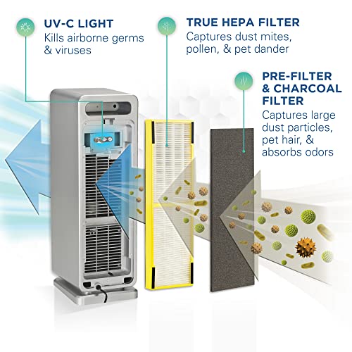 Germ Guardian AC4900CA 22” 3-in-1 True HEPA Filter Air Purifier for Home, Full Room, UV-C Light Kills Germs, Filters Allergies, Smoke, Dust, Pet Dander, & Odors, 3-Yr Wty, GermGuardian, Black