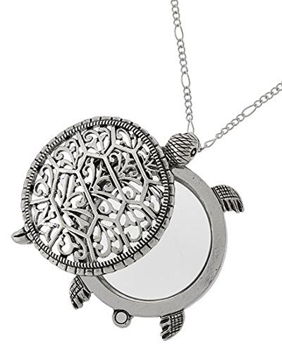 Artisan Owl Sea Turtle Magnifier Magnifying Glass Sliding Top Magnet Pendant Necklace, 30" (Silver Tone)