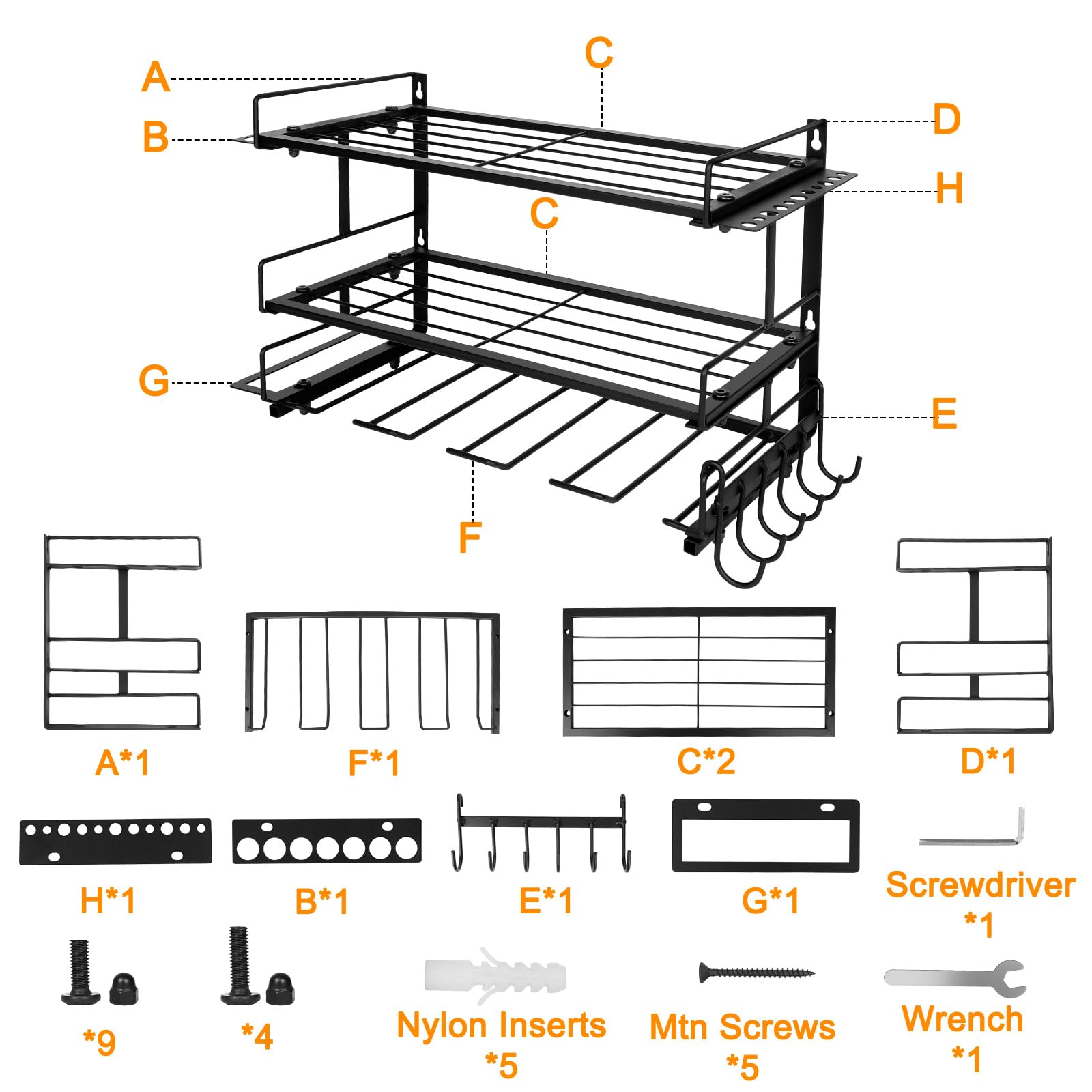 BNNMKL Power Tool Organizer Wall Mount, 3 Layers Cordless Drill Storage Rack, Super Large Storage Rack for Power Tool Drill, Screwdriver and Drill Holder Battery Rack or 4 Drill Holders