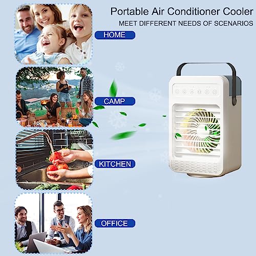 Cesanto Portable Air Conditioner Fan,Mini Personal Air Cooler with 4 Wind Speed,600ML Tank,2/4/6H Timer,120°Oscillating Cooling Fan,Rainbow LED Light,2 Spray,Low Noise,Desktop Office, Home, Bedroom