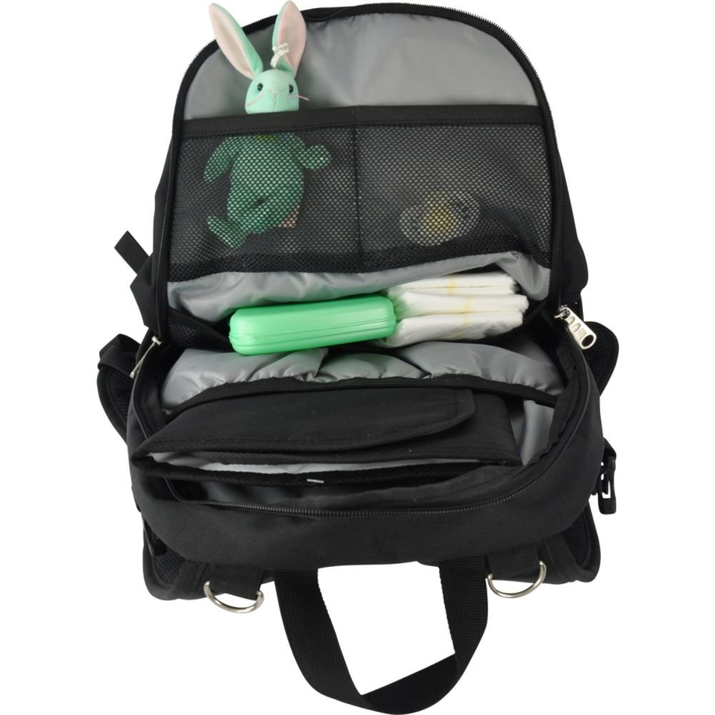 Rio Diaper Backpack with Baby Bottle Cooler and Changing Mat, Shoulder Baby Bag, Food Cooler, Clip to Stroller (Black/Bubble Gum) - Obersee