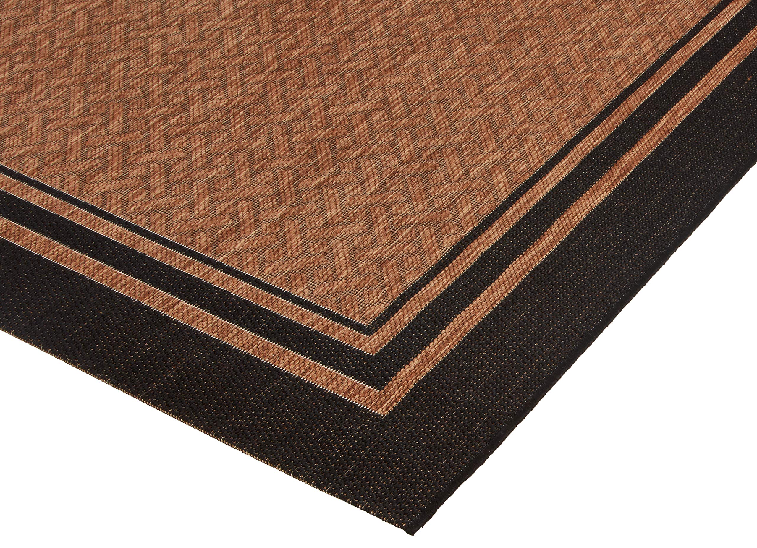 Gertmenian Indoor Outdoor Area Rug, Classic Flatweave, Washable, Stain & UV Resistant Carpet, Deck, Patio, Poolside & Mudroom, 8x10 Ft Large, Border, Black Tan, 21515