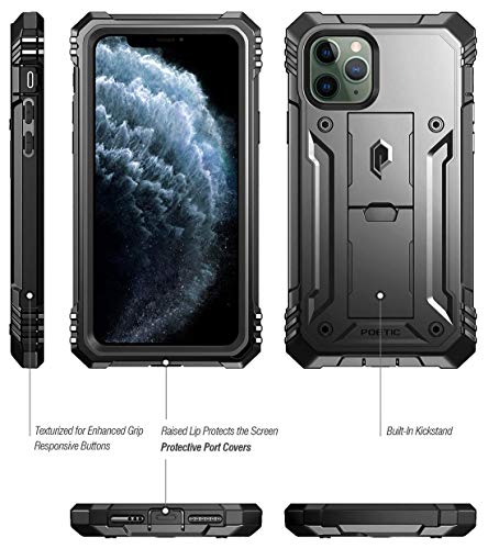 Poetic iPhone 11 Pro Rugged Case with Kickstand, Full-Body Dual-Layer Shockproof Protective Cover, Built-in-Screen Protector, Revolution Series, for Apple iPhone 11 Pro (2019) 5.8 Inch, Black