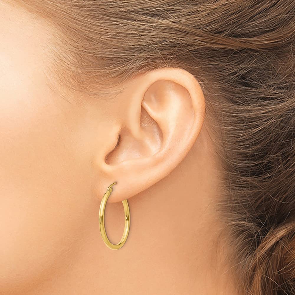 Amanda Rose Collection 10K Yellow Gold 1 inch Classic Shiny Round Hoop Earrings for Women