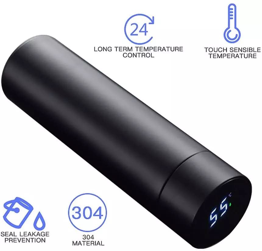 Coffee/Tea thermos, 23 Oz Smart Coffee bottle, LED Temperature Display, Sports Water Bottle, Double Wall Vacuum Insulated Water Bottle, Stay Hot or Cold for 24 Hours (Black), WB1