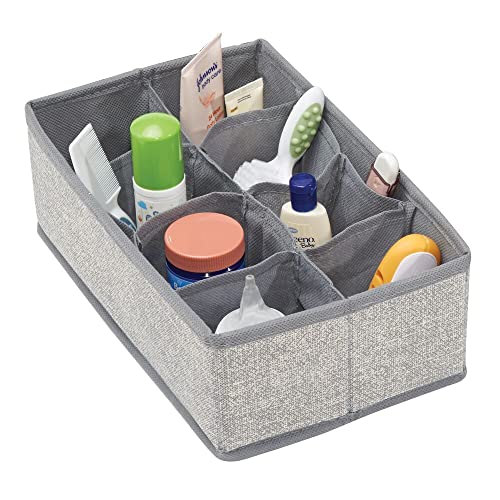 mDesign Fabric Divided 8-Section Drawer Organizer Bins, Kid/Baby Nursery Dresser, Closet, Shelf, Playroom Organization, Hold Clothes, Toys, Diapers, Bibs, Blankets, Lido Collection, 2 Pack, Gray/White