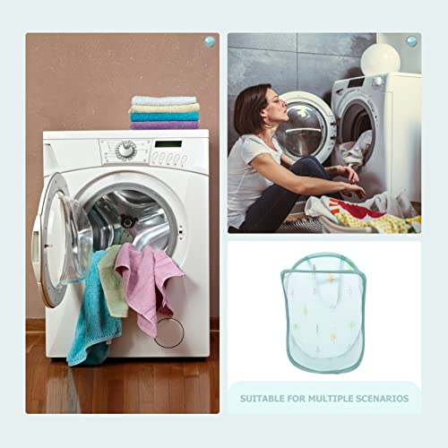 DOITOOL Collapsible Laundry Baskets Hanging Laundry Hamper, Cute Cartoon Pattern Foldable - up Mesh Hamper Dirty Clothes Basket with Carry Handles, Bathrom Dirty Clothes Hamper Green Rv Storage