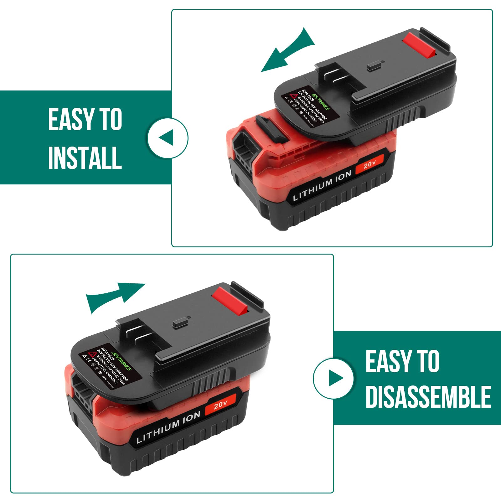 ADVTRONICS HPA1820 20V to 18V Adapter Compatible with Black Decker 18V Tools, Convert B & Decker & Stanley 20V Lithium Battery LBXR2020 for Black Decker 18V NiCad NiMh Battery Tools