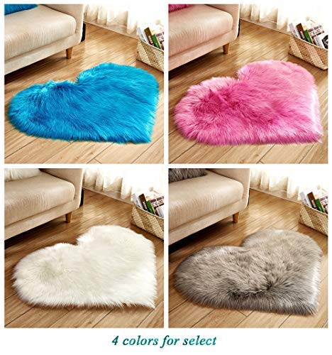 VANILLACHOCOLATE Heart Shaped Soft Faux Sheepskin Fur Area Rugs for Home Sofa Floor Mat Plush, 3ft x 2.2ft (Pink)