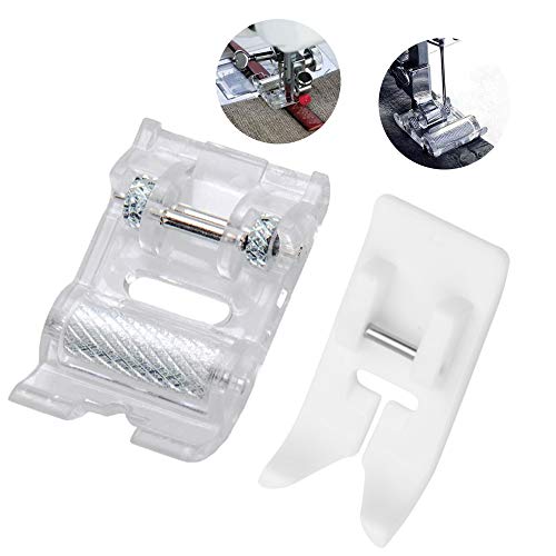 CESUSME 2 Pcs Roller Sewing Machine Presser Foot Plus Non-Stick Zigzag Teflon Sewing Machine Presser Foot - Fit for Singer, Brother, Babylock, Low Shank Simplicity Sewing Machine(2 Styles)