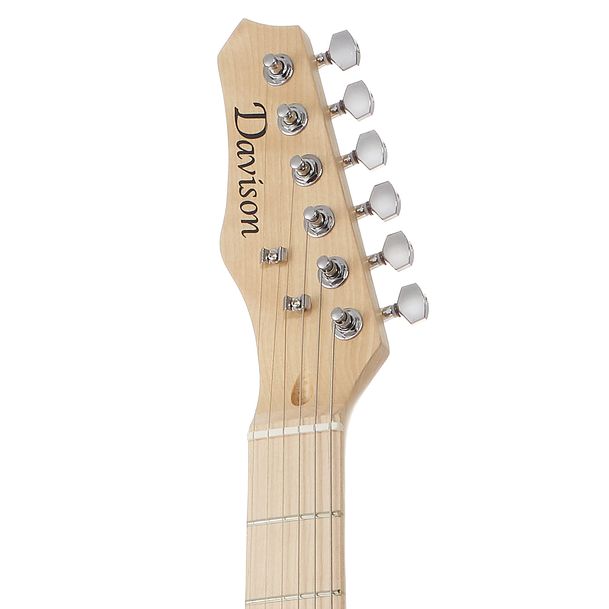 Davison Guitars Full Size Black Electric Guitar with Amp, Case and Accessories Pack Beginner Starter Package Left Right Handed