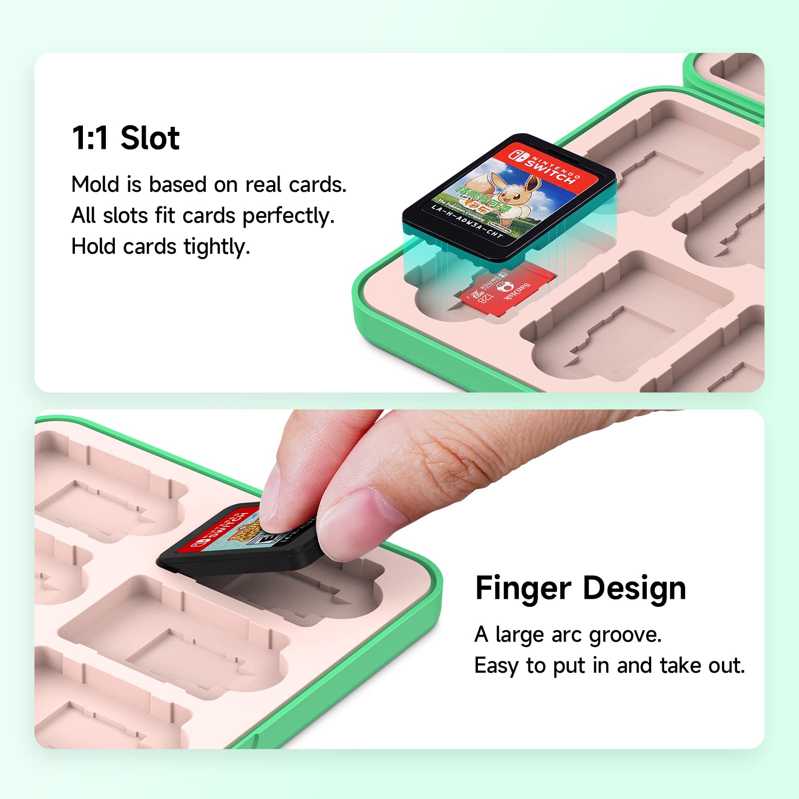 JINGDU 24-Slot Switch Game Card Case Compatible with Switch Game & micro SD Cards, Hard Shell, the Cute Games Holder Organizer Suitable for NS, Lite & OLED Game Card, acnh Leaf