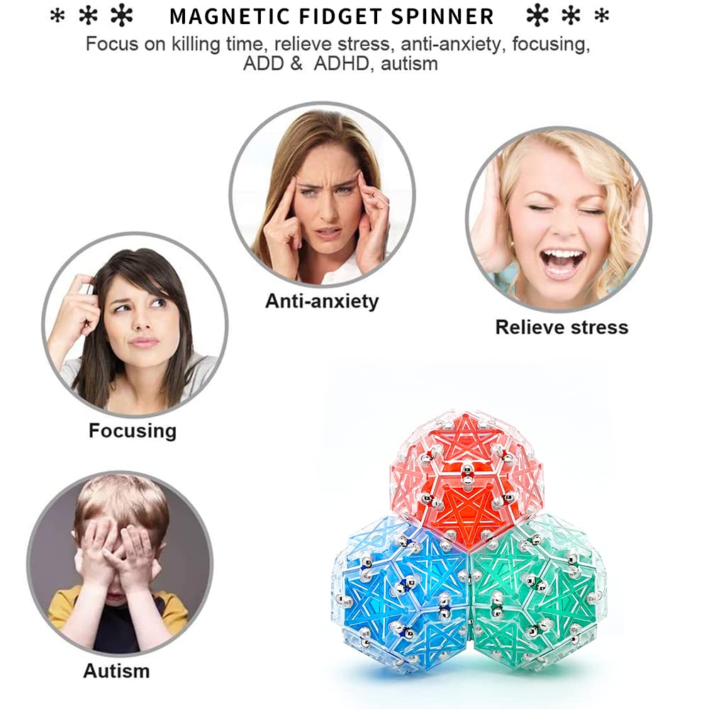 AOOMO Magnetic Fidget Spinner Toys 14-Piece Set,Puzzle Balls Building Blocks,Stress Reduction and Anxiety Relief Hand Spinner for Adults Kids…