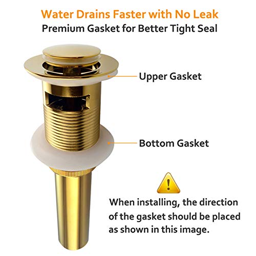 Bathroom Sink Drain Gold, Angle Simple Brass Pop Up Drain, Vanity Sink Stopper Drain Assembly, with Overflow