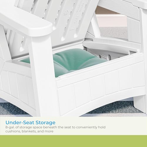 Suncast UV-Resistant Stylish Adirondack Outdoor Backyard Patio Chair with in-Seat Storage, White